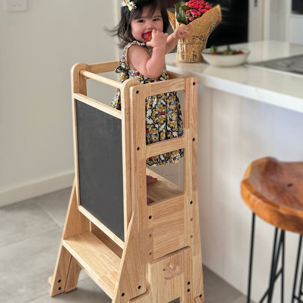 JALA Deluxe Solid Wood Adjustable Learning Tower - Duck Stool Handle